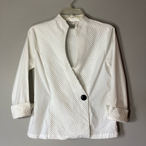 Nexx | Tops | Y2k Nexx S Ladies Cotton Blouse 34 Sleeve Tuxedo Pin ...